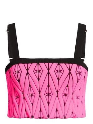 Elisabetta Franchi Jacquard Cropped Top - Fuchsia