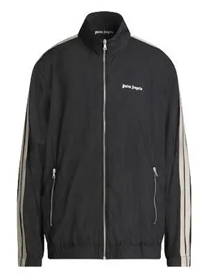 Palm Angels Polyamide Zip-up Windbreaker With Appliqués And Side Seam Stripes - Black