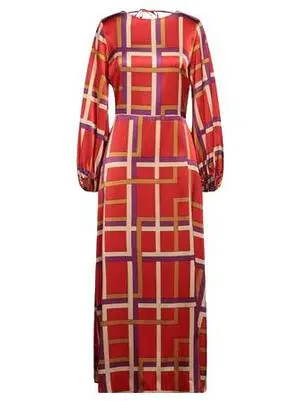 Momoni Multicolor Geometric Print Silk Maxi Dress - Tomato Red