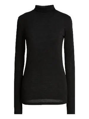 MANILA GRACE Striped Metallic Turtleneck Long Sleeve Top - Black