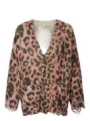 R13 Distressed Animal-print Cashmere Cardigan - Brown