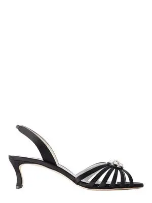 Manolo Blahnik Fulmasli" Crystal Embellished Satin Slingback Sandals - Black