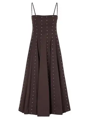 Staud Wylie Embellished Cotton-blend Poplin Midi Dress - Brown