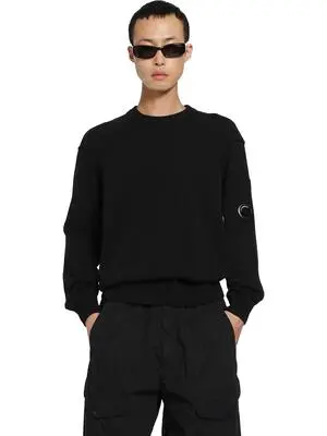 C.P. COMPANY Lambswool Crewneck Sweater With Signature Lens Detail - Black
