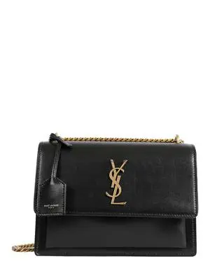 Saint Laurent Sunset Medium Leather Shoulder Bag - Black