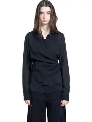 ANN DEMEULEMEESTER Asymmetric Dobby Stripe Wrap Shirt - Black