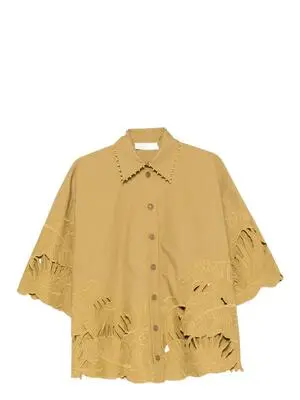 Zimmermann ZIMMERMANN Mahon Cotton Shirt With Leaf Embroidery And Cut-Out Detailing Multicolor