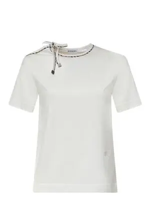 Burberry Cotton T-shirt With Check Trim Bow Detail - Multicolor