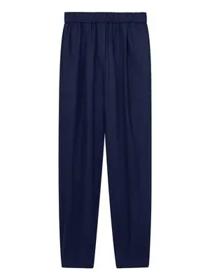 Giorgio Armani Regular Fit Washed Silk Trousers With Elasticated Hem - Blue