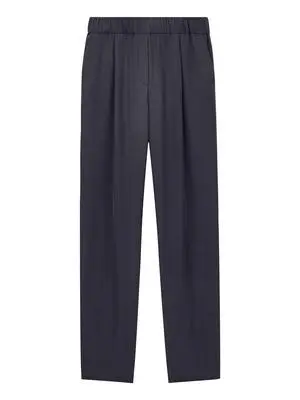 Giorgio Armani Regular Fit Washed Silk Trousers With Elasticated Hem - Brown