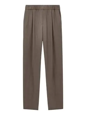 Giorgio Armani Regular Fit Washed Silk Trousers With Elasticated Hem - Brown