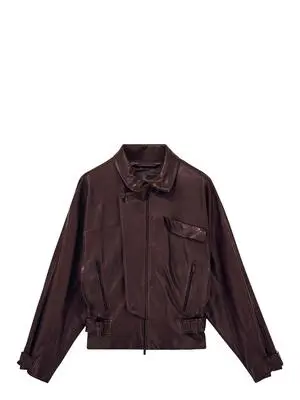 Giorgio Armani Oversized Leather Blouson Jacket - Brown