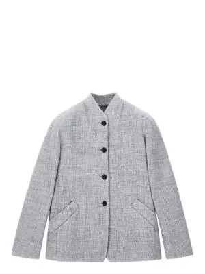 Giorgio Armani Regular Fit Guru Collar Jacket In Wool And Silk Seersucker - Grey