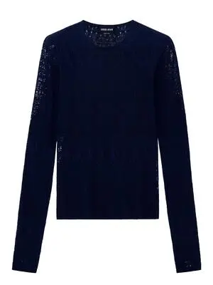 Giorgio Armani Slim Fit Stretch Cotton Lace Crew Neck Sweater - Blue
