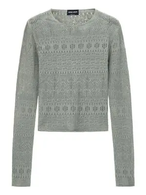 Giorgio Armani Slim Fit Stretch Cotton Lace Crew Neck Sweater - Green