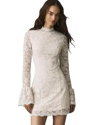 Bhldn Long-sleeve Lace Mini Dress - Ivory