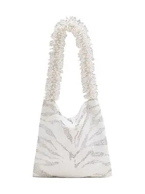 SAC DE SOUL Hand-woven Beaded Tote Bag - Silver Zebra