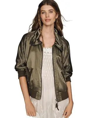 MARRAKECH Emilia Satin Bomber Jacket - Green