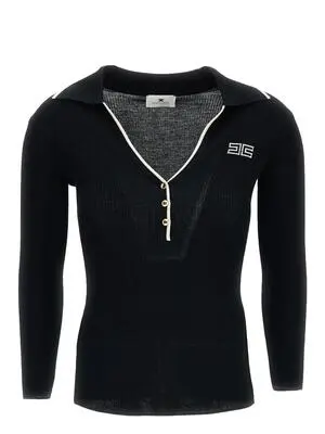 Elisabetta Franchi Ribbed-knit V-neck Sweater With Gold-tone Buttons - Nero