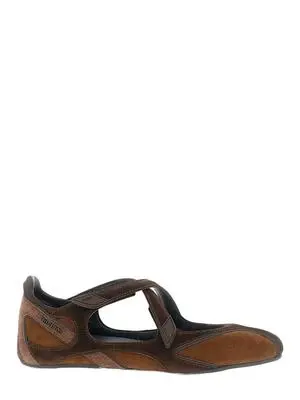 Attico The Attico Suede Ballet Flats With Criss-Cross Velcro Straps Marrone