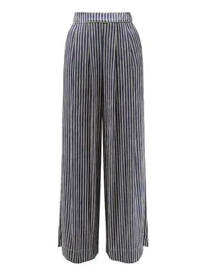 BYE FIRENZE Multicolor Viscose And Rayon Wide Leg Trousers - Blue