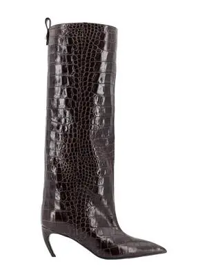 Attico Lea Crocodile Print Leather Boots - Brown