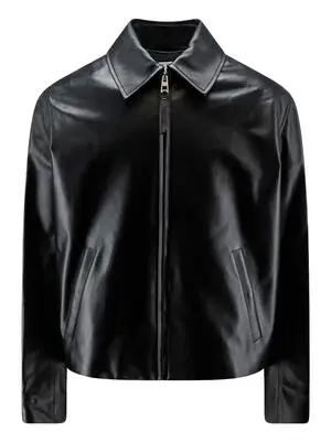 Loewe Leather Jacket With Back Logo Patch - Black