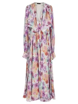 ACTUALEE Long Floral Print Dress With Cut-out Details - Multicolor