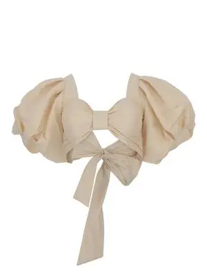 ACTUALEE ACTUALEE Cropped Shantung Effect Fabric Top With Puff Sleeves And Draped Front