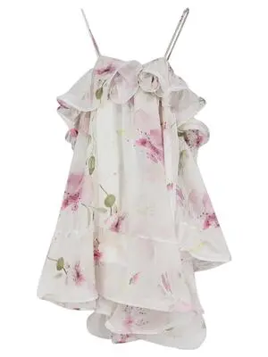 ACTUALEE ACTUALEE Multicolor Floral Print Ruffled Satin Mini Dress