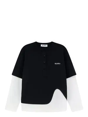 Attico Cotton T-shirt With White Contrasting Sleeves And Embroidered Logo - Black