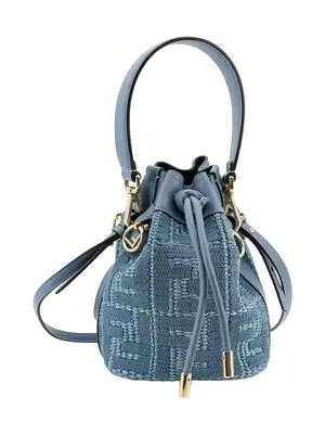 Fendi Mon Tresor Raffia Shoulder Bag With Ff Embroidery - Blue