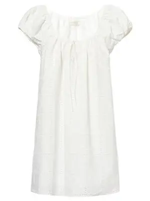 Faithfull The Brand Serafina Embroidered Puff Sleeve Mini Dress - White