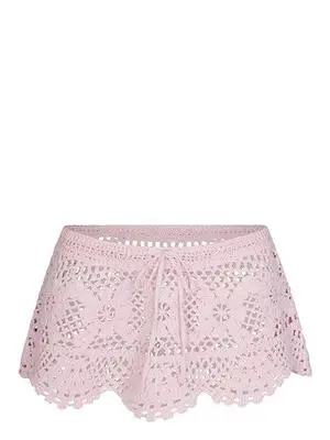 SKIMS Elasticated-waist Low-rise Cotton-crochet Mini Skirt - Cherry Blossom