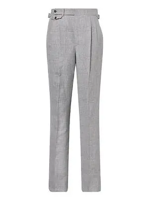 Dunhill Checked Straight-leg Linen-blend Trousers - Grey