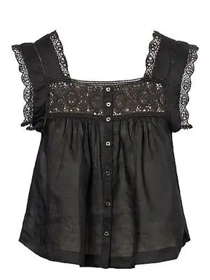 Citizens Of Humanity Mia Floral-embroidered Ramie Top - Black