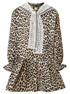 SISTER JANE Print Woven Mini Dress With Lace Trim - Leopard