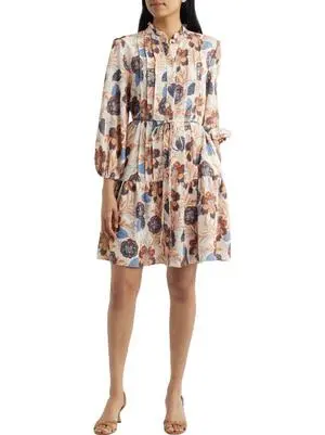 Julia Jordan Floral Print Ruffled Neck Shirtdress - Sand Multi
