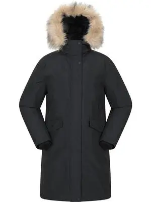 Mountain Warehouse Marlow Extreme Down Waterproof Parka With Detachable Hood And Faux Fur Trim - Black
