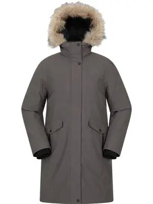 Mountain Warehouse Marlow Extreme Down Waterproof Parka With Detachable Hood And Faux Fur Trim - Gray