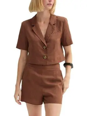CRESCENT Cropped Linen Blend Blazer - Brown