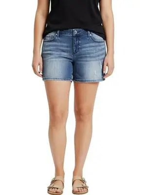SLINK JEANS Distressed Side Vent Denim Shorts - Linnea