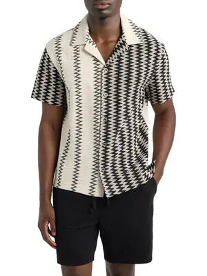REISS Dain Chevron Stripe Knit Camp Shirt - White/black