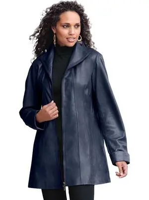 ROAMAN'S A-line Leather Jacket - Navy