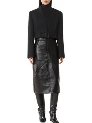 LANVIN Cropped Wool Belted Jacket - Black