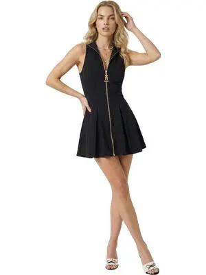 MODENAIRE High Neck Zip Mini Dress - Black