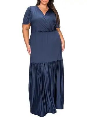 L I V D Violetta Tiered Surplice Maxi Dress Navy