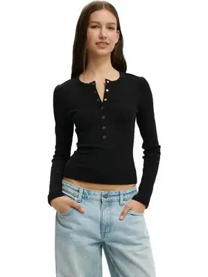 COTTON ON Blake Henley Long Sleeve Top - Black