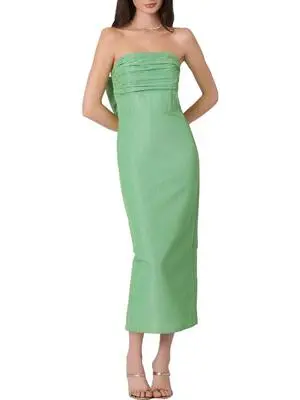 Shoshanna Strapless Taffeta Column Dress With Bow Detail - Verde