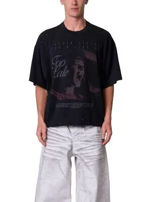 Mnml Too Late Distressed Graphic T-shirt - Washed Black